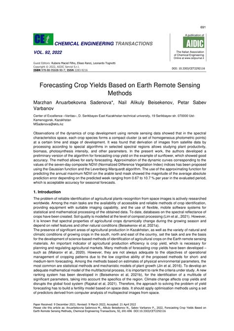 Pdf Forecasting Crop Yields Based On Earth Remote Sensing Methods