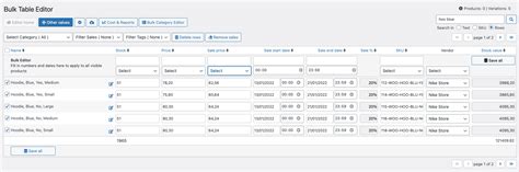 Bulk Table Editor WooCommerce