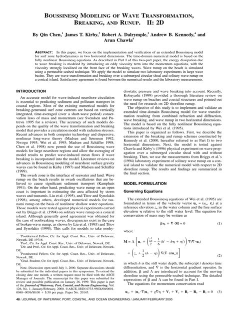 Pdf Boussinesq Modeling Of Wave Transformation Breaking And Runup I 1d