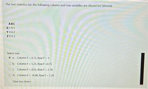 Solved The Test Statistics For The Following Column And Row Chegg Com