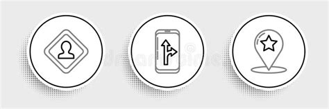 set line map pointer with star road traffic sign and infographic of