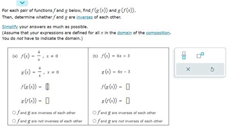 solved for each pair of functions f and g below find