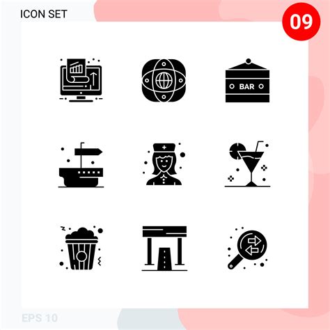 9 Universal Solid Glyphs Set For Web And Mobile Applications Giving Ship Global Food And Drink