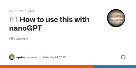 How To Use This With Nanogpt · Issue 1 · Cccntuminlora · Github
