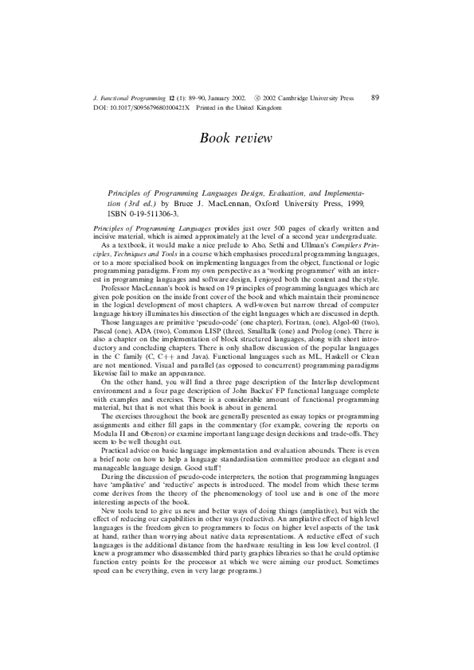 pdf principles of programming languages design evaluation and