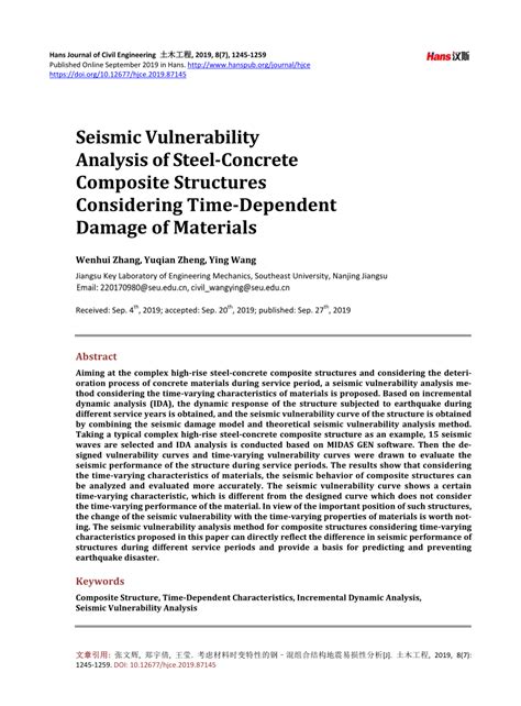 Pdf Seismic Vulnerability Analysis Of Steel Concrete Composite Structures Considering Time