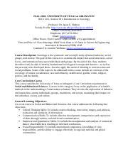 Intro To Soc Fall Syllabus Docx FALL UNIVERSITY OF TEXAS At ARLINGTON SOCI