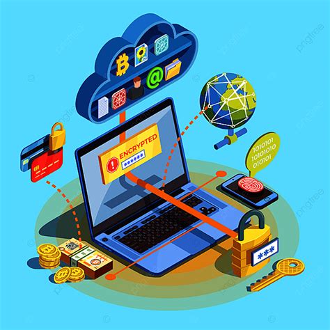 Data Encryption Cyber Security Isometric Composition With Network Nodes