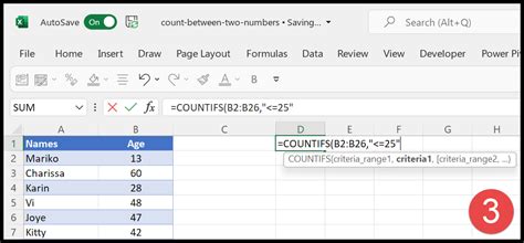 Count Between Two Numbers Countifs Excel Formula