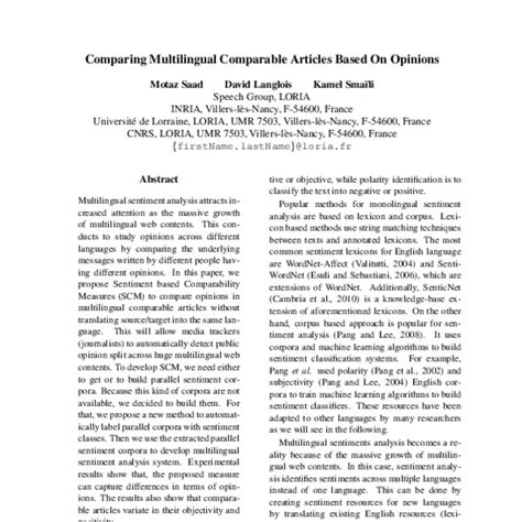 Comparing Multilingual Comparable Articles Based On Opinions Acl Anthology