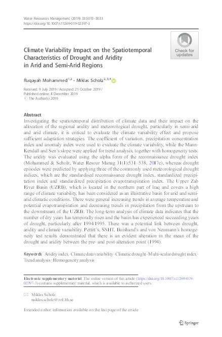 Climate Variability Impact On The Spatiotemporal Characteristics Of Drought And Aridity In Arid