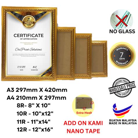 Photo Frame A3 12r Gold Color Fiber Frame For Graduation And Certificate