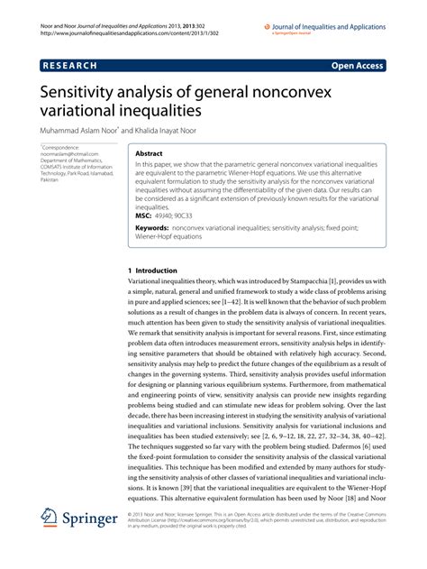 Pdf Sensitivity Analysis Of General Nonconvex Variational Inequalities