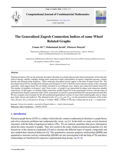 Pdf The Generalized Zagreb Connection Indices Of Some Wheel Related Graphs