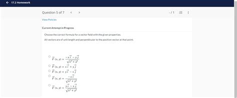 Solved Choose The Correct Formula For A Vector Field With Chegg