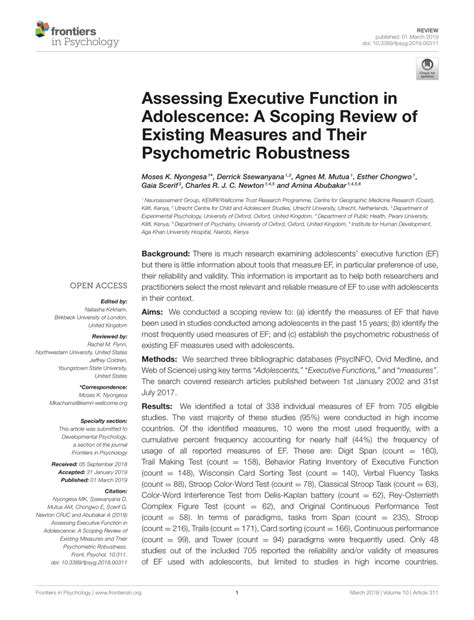 Pdf Assessing Executive Function In Adolescence A Scoping Review Of