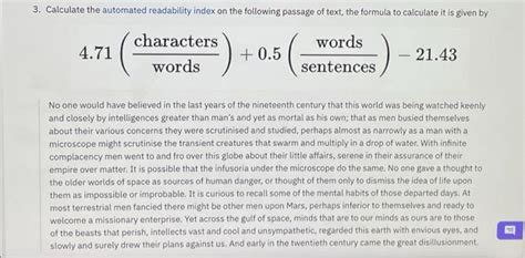 Solved 3 Calculate The Automated Readability Index On The