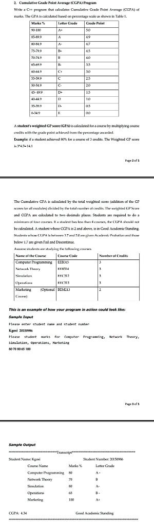 2 Cumulative Grade Peint Average Cgpa Pregram Write A C Peogrern That