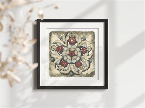 Dark Floral Mandala Print Only Brown Red Beige Rosette Mandala
