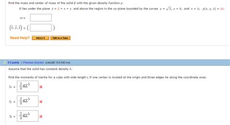 solved find the mass and center of mass of the solid e with