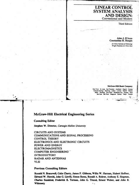 Linear Control System Analysis And Design Dazzo Houpis Pdf Control Theory Equations