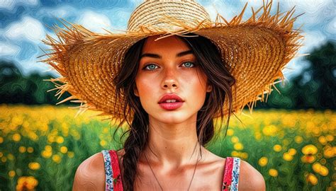 Портрет девушки в соломенной шляпе на размытом фоне цветущего поля · бесплатная фотография от