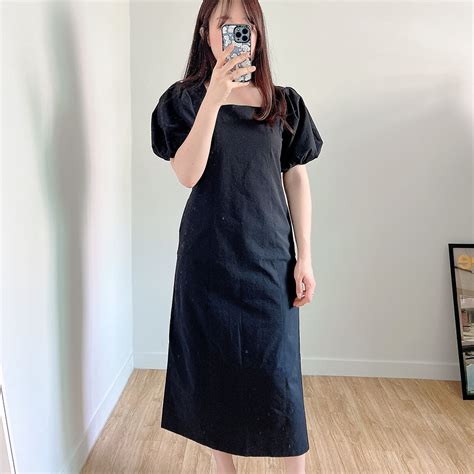 2color 시어서커 스퀘어넥 퍼프 롱원피스