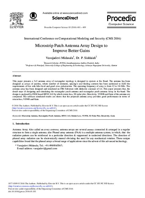 Pdf Microstrip Patch Antenna Array Design To Improve Better Gains