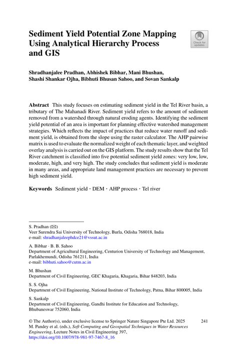 Pdf Sediment Yield Potential Zone Mapping Using Analytical Hierarchy Process And Gis