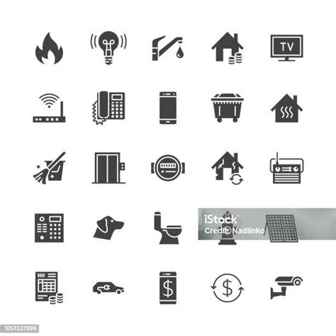공공 시설 평면 모양 아이콘입니다 영수증 전기 물 가스 난방 Cctv 정비 쓰레기 벡터 일러스트 집 임대 유틸리티 청구서에 서명 한다입니다 단단한 실루엣 픽셀 완벽 한 64