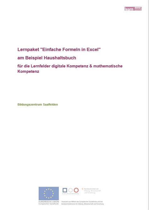Lernpaket Einfache Formeln In Excel Am Beispiel Haushaltsbuch Learn Forever
