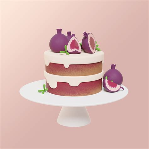 케이크접시위에 무화과 토핑이 얹어진 3단 케이크가 있다 유토이미지 상세페이지 베이직샵 3d 22514964