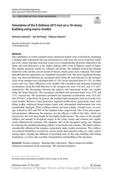 pdf simulation of the e defense 2015 test on a 10 storey building