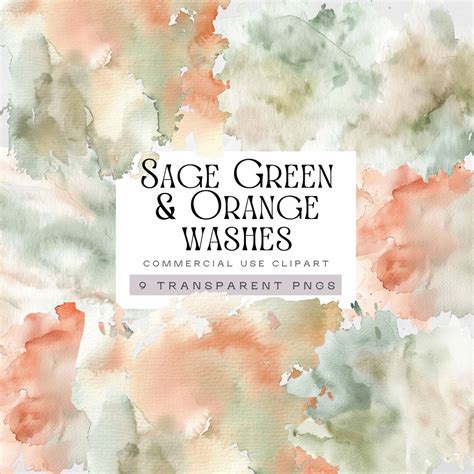Sage Green Watercolor Wash Png Pastel Orange Texture Clipart