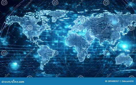 Blue Cyberspace Network With Rotating Globe World Map Technology