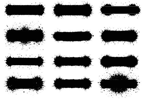 Grunge Black Ink Splatter Brush Stroke Set Horizontal Rectangular