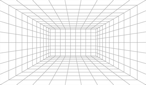 3d 원근 선 격자 와이어프레임 룸 배경입니다 미래형 사이버 박스 룸입니다 사이버 가상 표면 프리미엄 벡터