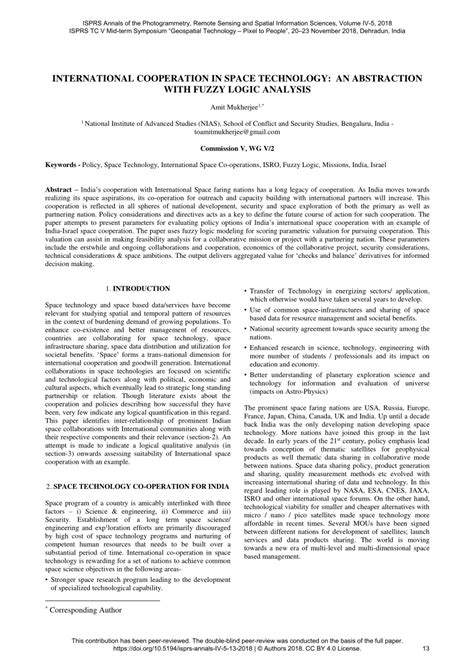 Pdf International Cooperation In Space Technology An Abstraction