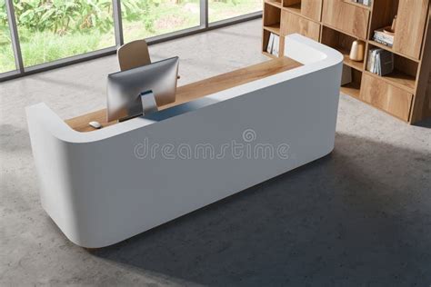 вид сверху светлый офис интерьера приемная с полкой и окном Иллюстрация штока иллюстрации