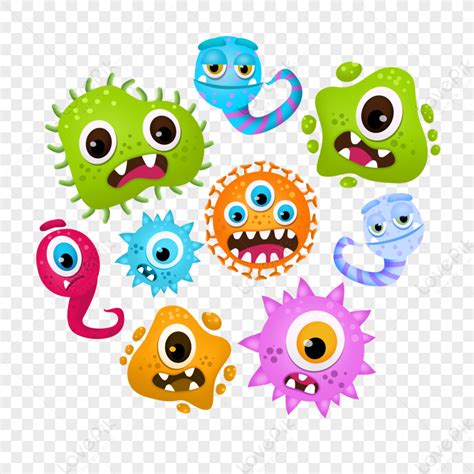 세균성 바이러스 미생물 코로나 감염의 손으로 그린 만화 이미지 일러스트박테리아의료 Png 일러스트 무료 다운로드 Lovepik