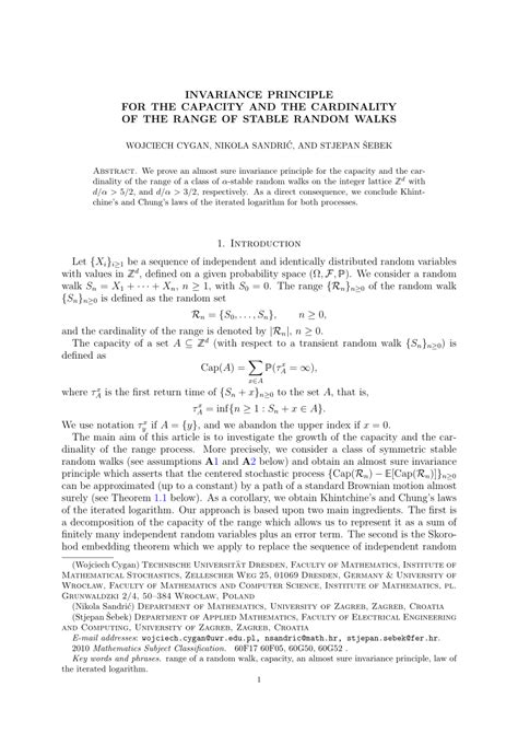 Pdf Invariance Principle For The Capacity And The Cardinality Of The