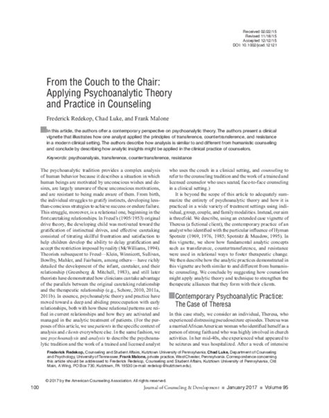 Pdf From The Couch To The Chair Applying Psychoanalytic Theory And