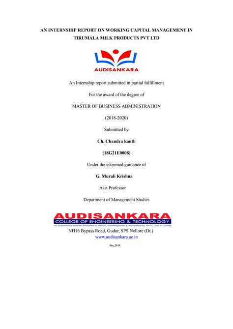 solution an internship report on working capital management in