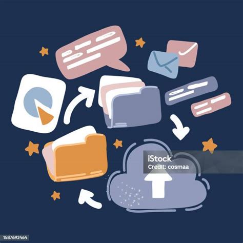 파일의 만화 벡터 그림이 큰 폴더에 동기화되고 있습니다 정보의 저장 및 인덱싱 사용자 및 데이터 아카이브 데이터베이스 정보 검색