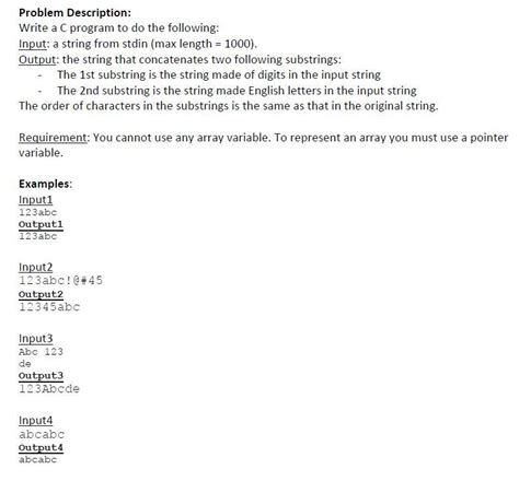 Solved Problem Description Write A C Program To Do The Chegg Com