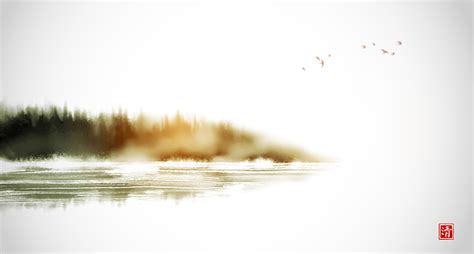 물에 반사 녹색 숲 나무가 안개 섬 전통적인 동양 잉크 페인팅 스미e U죄 고화 상형 문자 선명도 호수에 대한 스톡 벡터 아트 및 기타 이미지 Istock