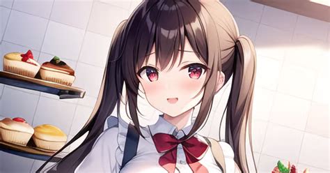 Girl Clothed Breasts Ai Generated Illustration 黒髪ツインテ巨乳お菓子屋バイトちゃん