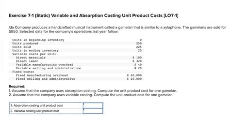 Solved Exercise 7 1 Static Variable And Absorption Costing