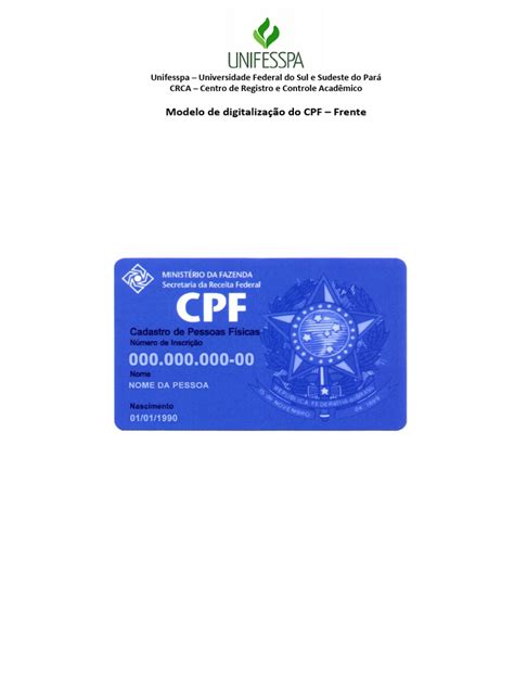Modelo De Digitalização Do Cpf Pdf