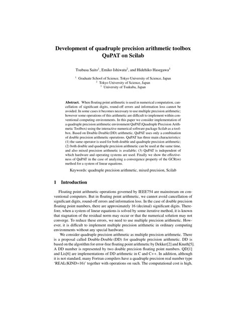 pdf development of quadruple precision arithmetic toolbox qupat on scilab